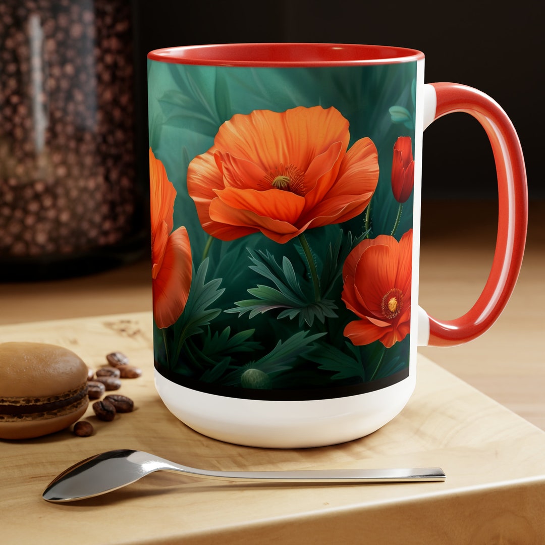 Spring Poppies Two-tone Coffee Mugs, 15oz - Etsy