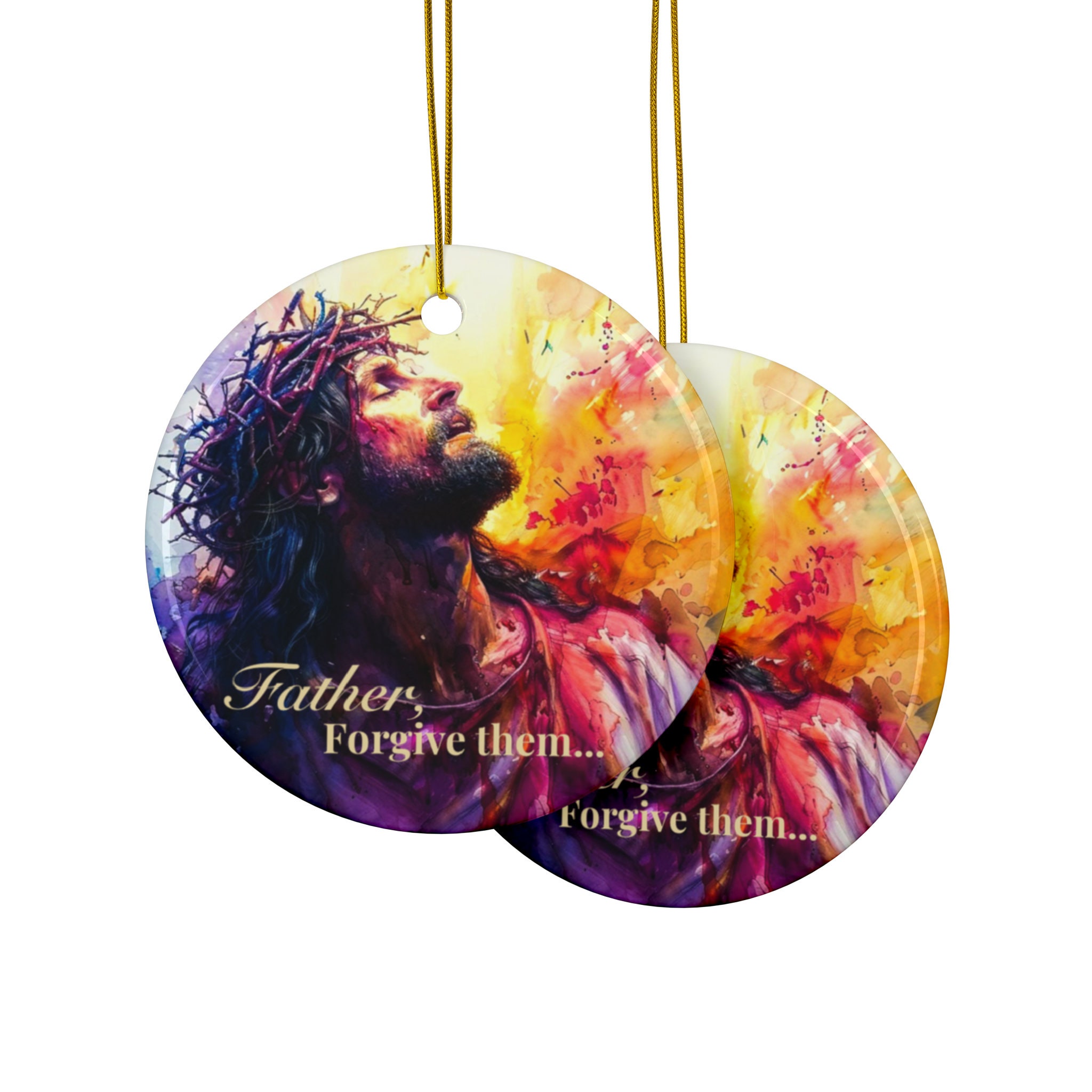 Jesus on Calvary 3D Watercolor Abstract Ceramic Ornaments, 2-side Print ...