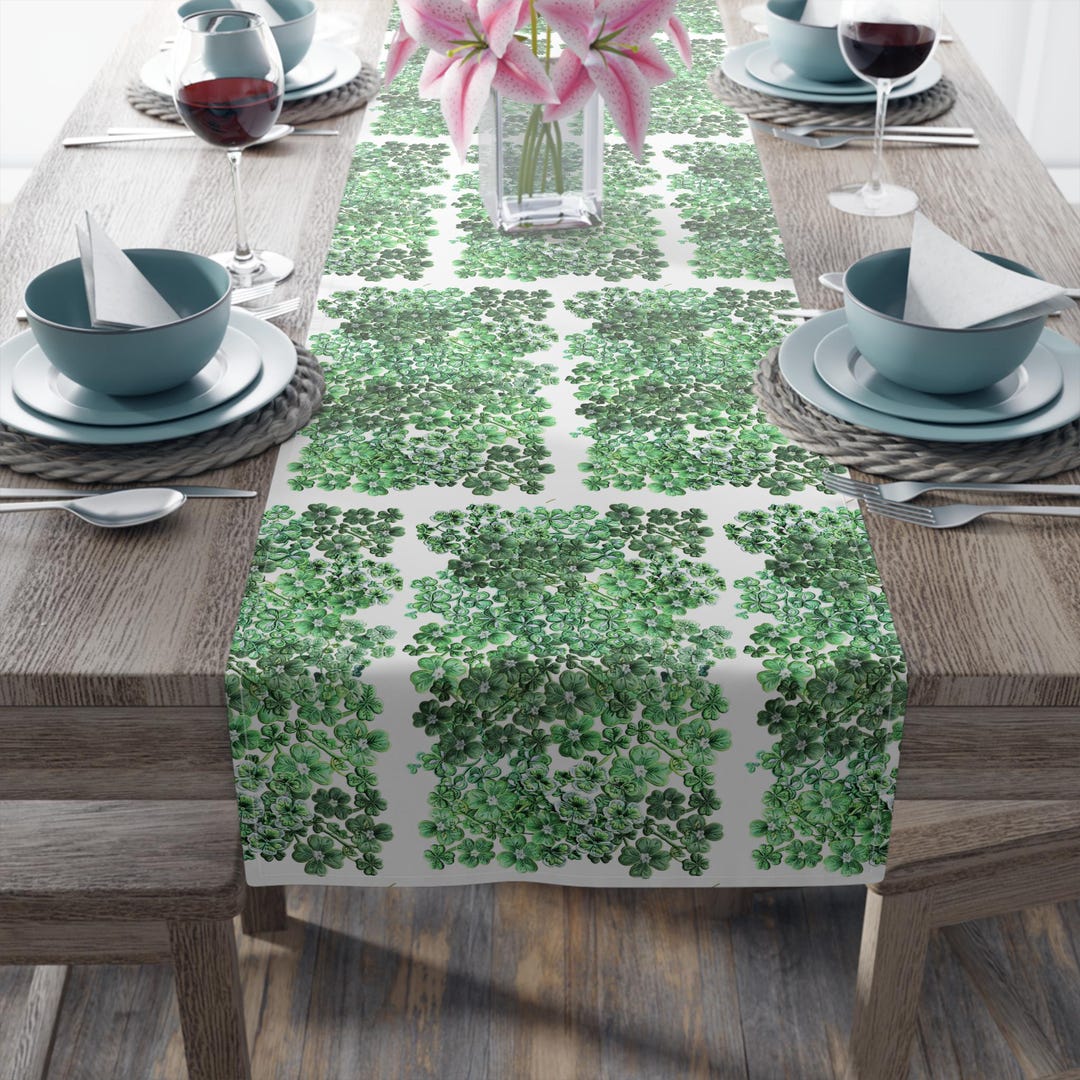 Cotton Table Runner for St. Patrick's Day, Shamrock Design, Festive ...