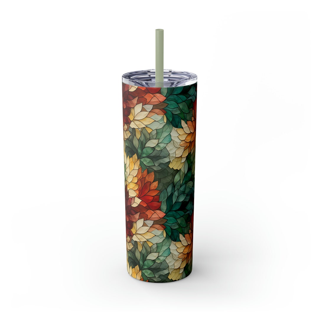 3D Floral Stained Glass Skinny Tumbler With Straw, 20oz - Etsy
