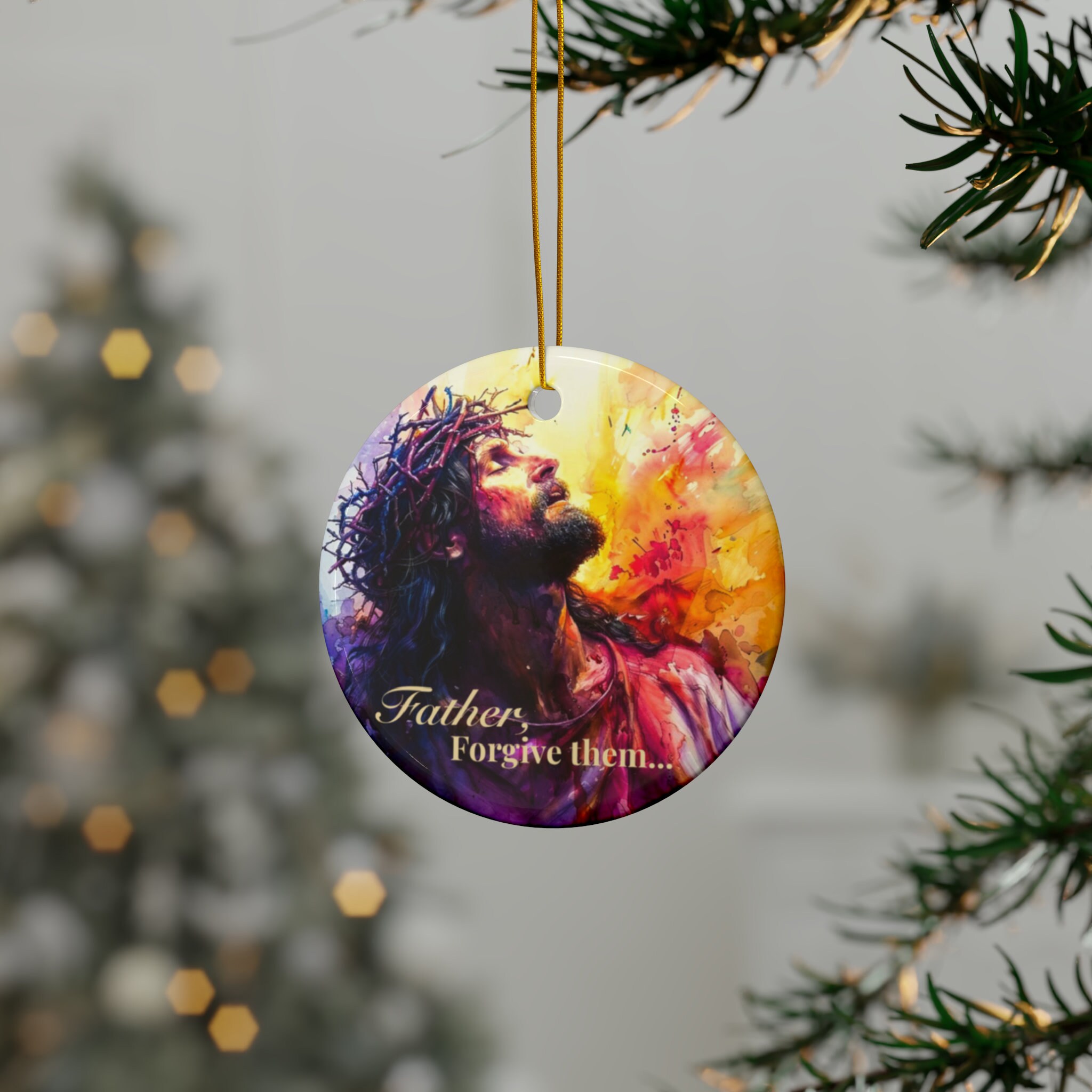 Jesus on Calvary 3D Watercolor Abstract Ceramic Ornaments, 2-side Print ...