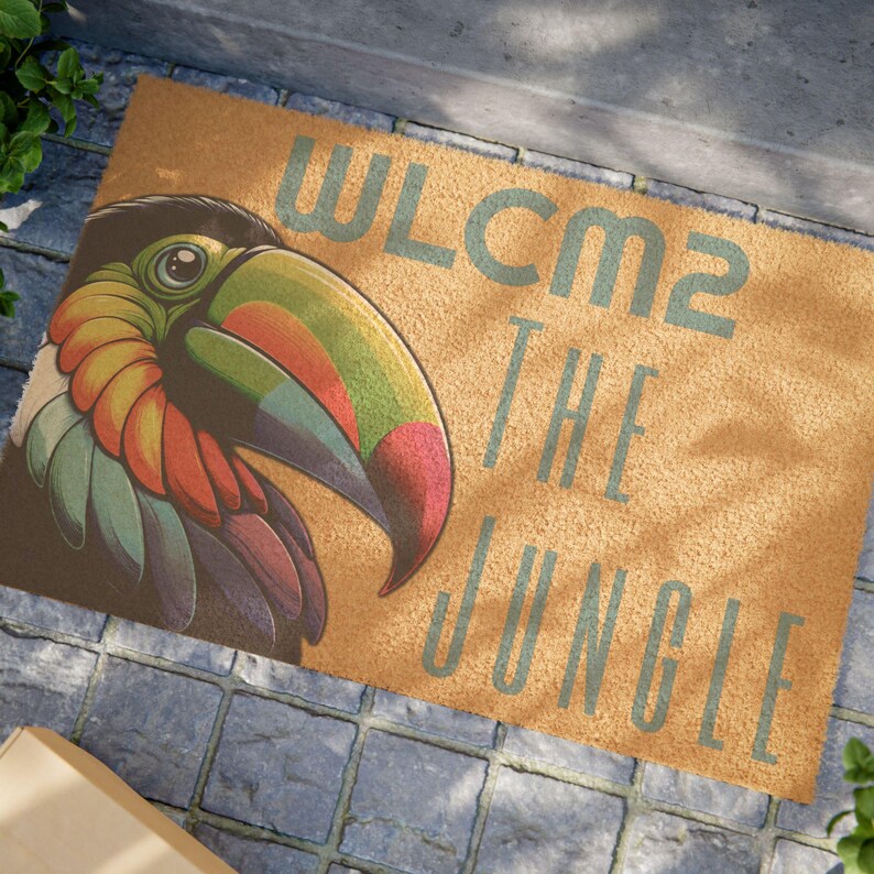Welcome to the Jungle Tropical Toucan Bird Doormat - Coconut Fiber Mat ...