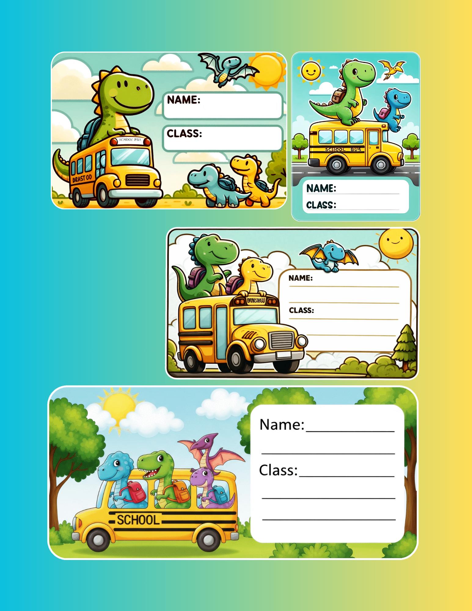 Dinosaurs School Bus Name Labels for Boys, Cute Dino Name Tags ...