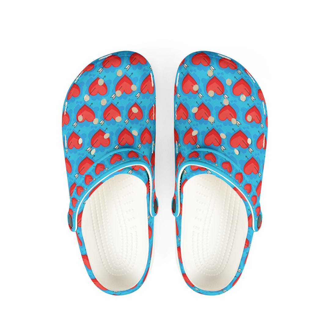 Comfortable Slip-on Unisex Red Heart Pattern With Light Blue Background ...
