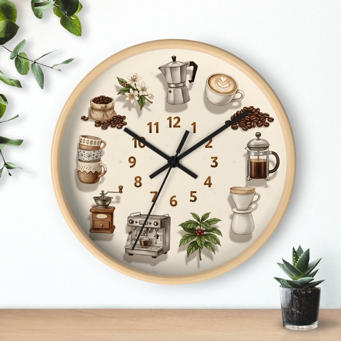 Coffee Lovers Wall Clock: Barista Icons, Moka Pot Espresso Latte Design ...