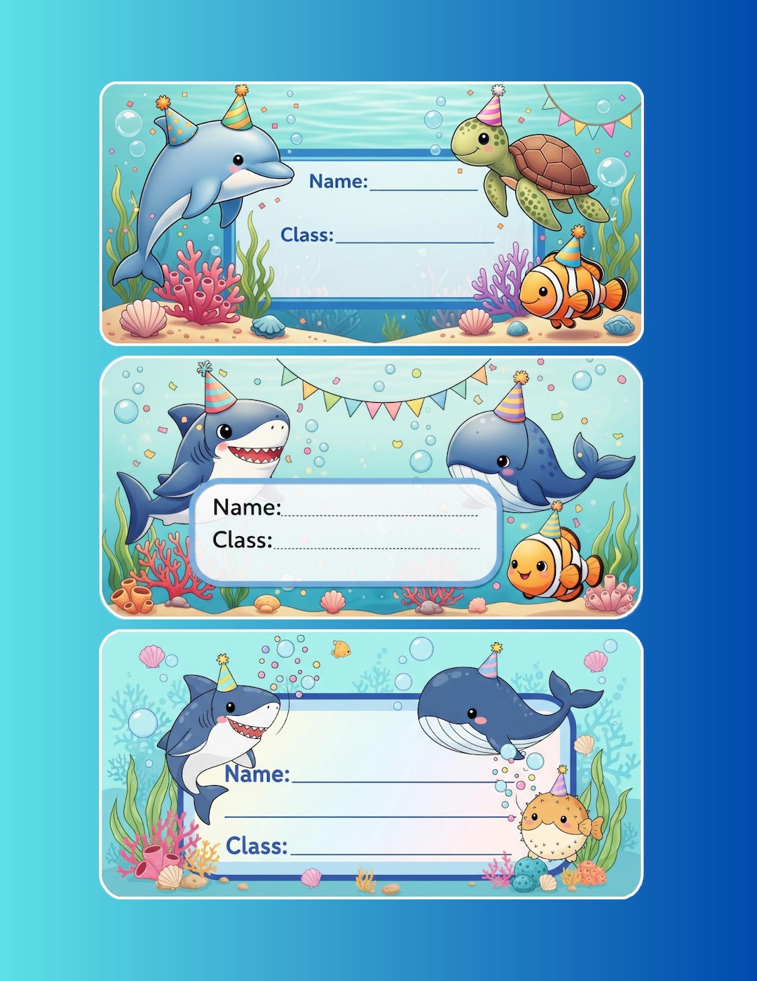 Cute Ocean Animals Name Labels for Students, Name Tags for Sticker ...