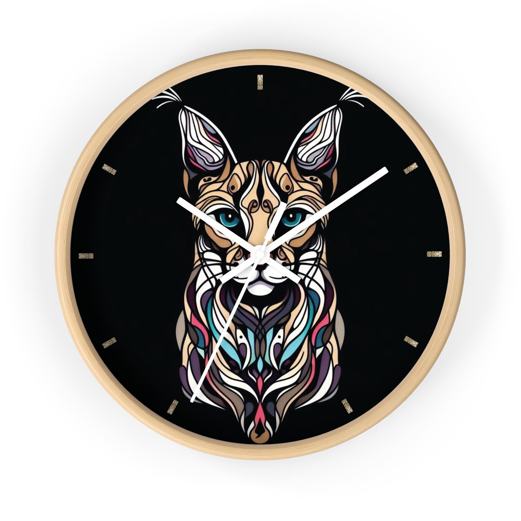 Caracal Cat Wooden Circle Wall Clock - Modern Marbling Art Decor ...