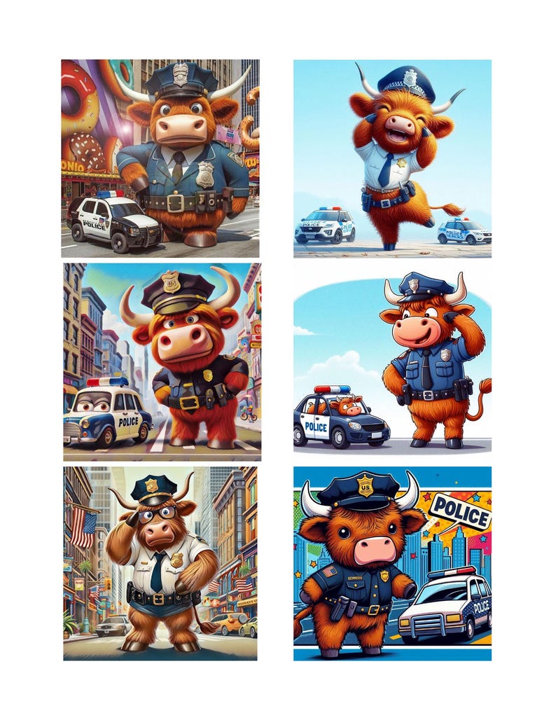Highland Cow Bull Police Officer Sticker Set for Sticker Sheets ...