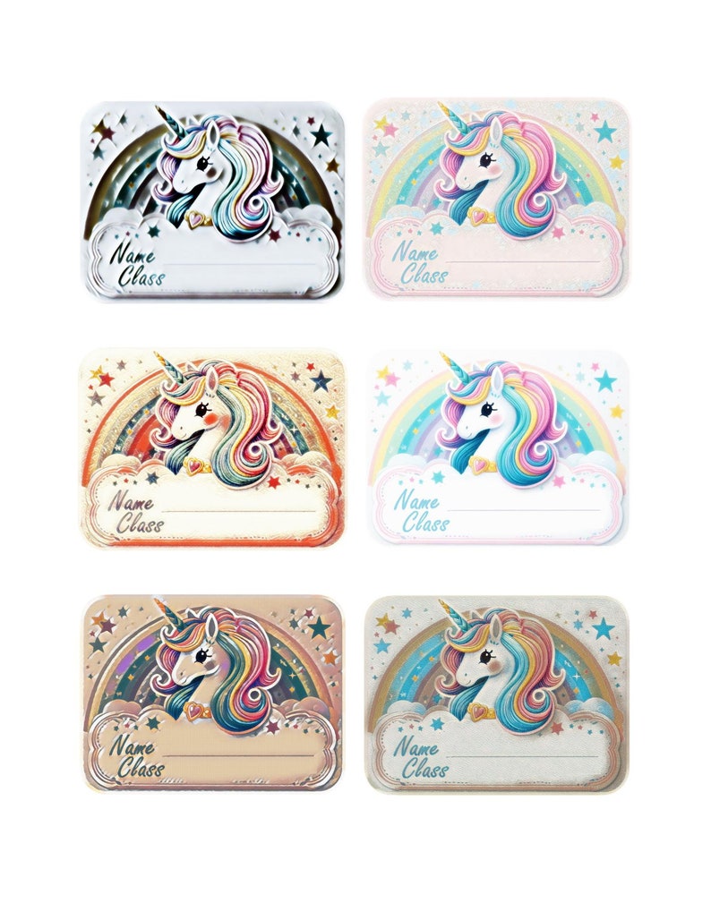 Magical Unicorn Name Label Stickers Set of 6 Designs Name Tags for ...