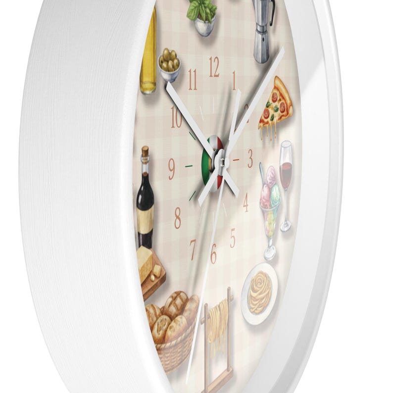 Italian Kitchen Wall Clock: Gingham Check Pattern, Pizza Pasta Gelato ...