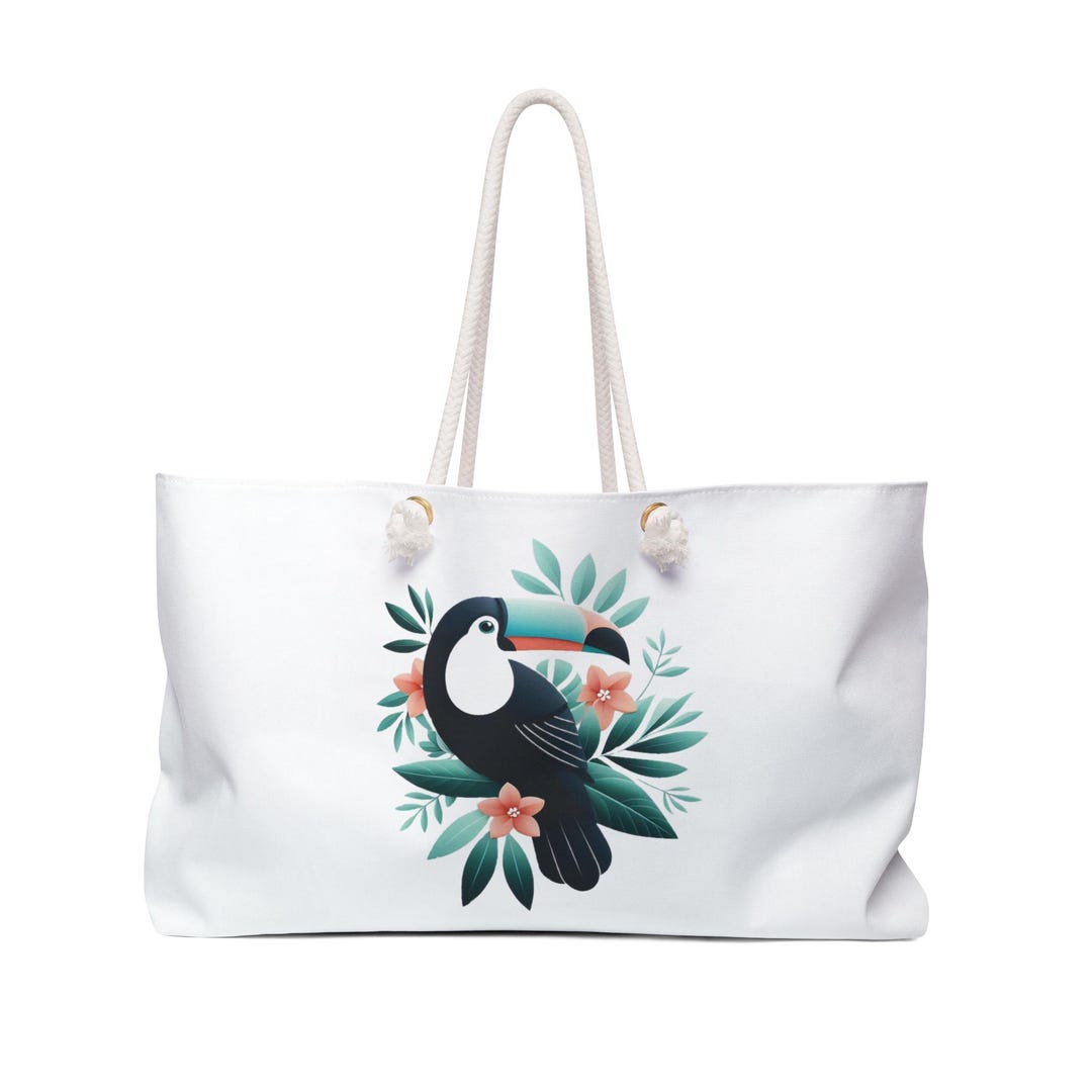 Oversize Weekender Tote: Toucan Tropical Print, Spun Polyester, Rope ...