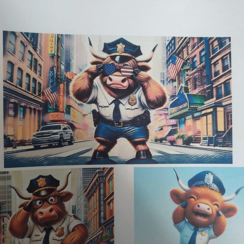 Highland Cow - Bull Police Officer Sticker Sheet, Sticker Set, PNG ...