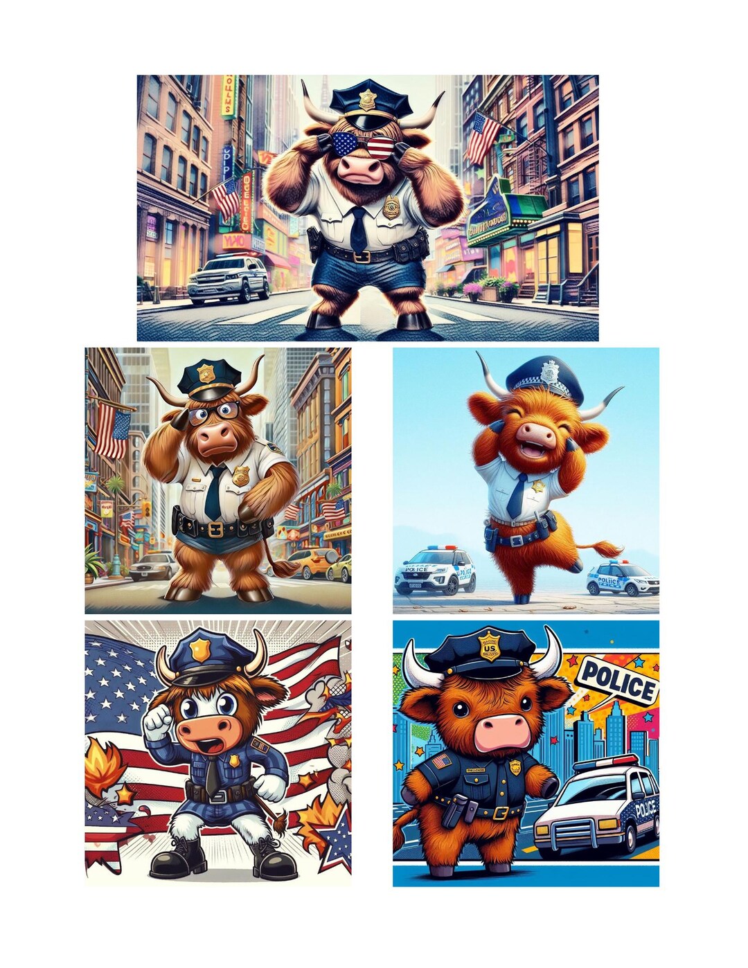 Highland Cow - Bull Police Officer Sticker Sheet, Sticker Set, PNG ...