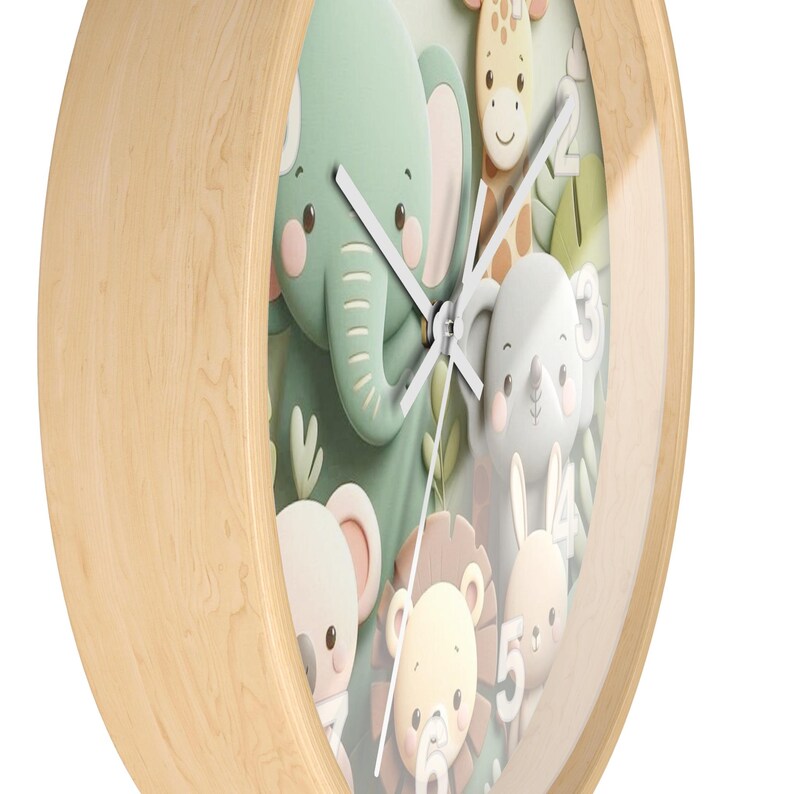 Pastel Jungle Friends Wall Clock for Baby Nursery With Wooden Frame - Etsy