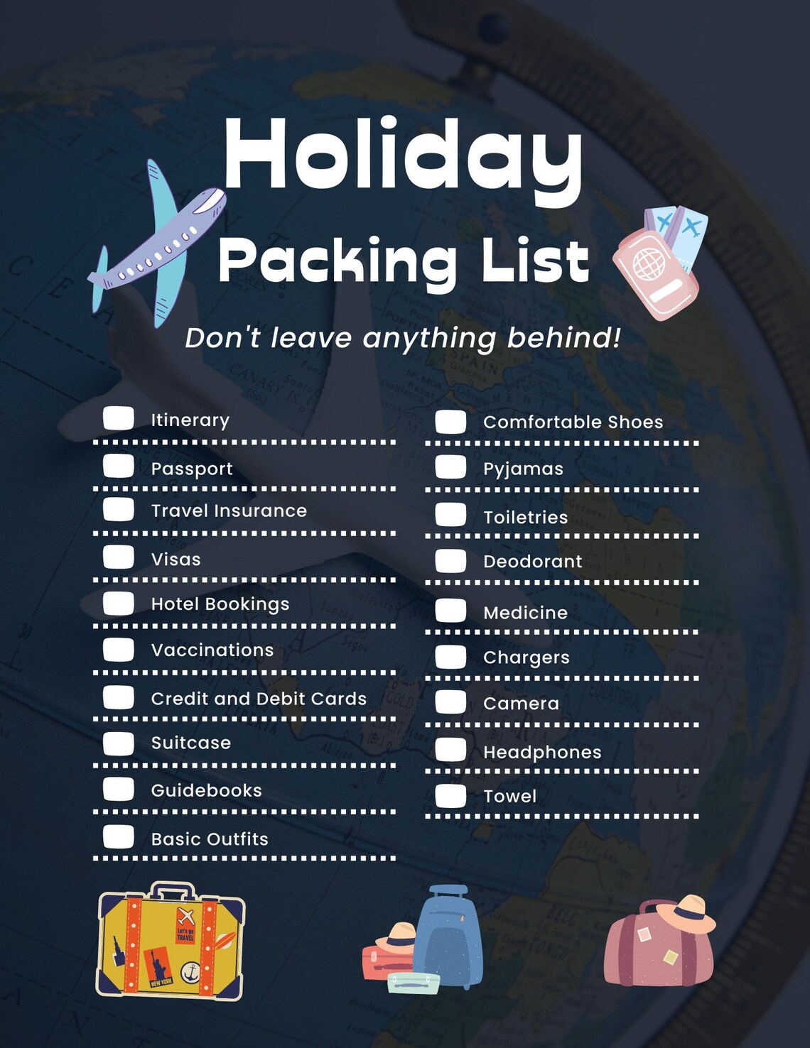 Travel Packing List Printable, Packing Checklist, Holiday Planner ...