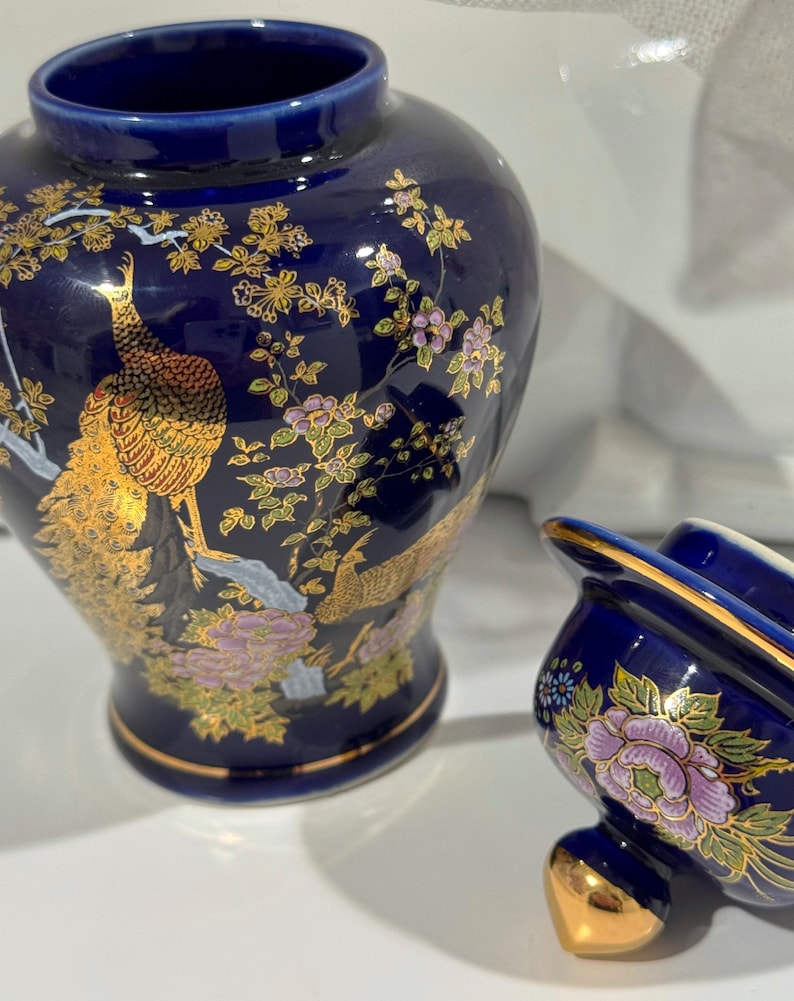 Vintage Cloisonné Ginger Jar | Peacock & Floral Design | 6.5" Tall ...