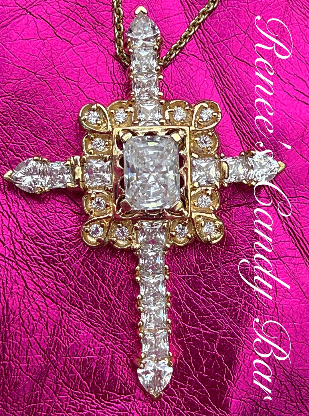 Vintage Italian Cross Necklace – 1980s Sterling Silver Gold Plated CZ ...