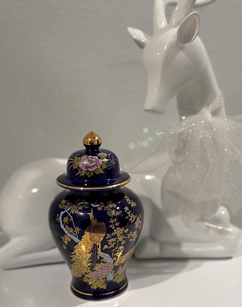 Vintage Cloisonné Ginger Jar | Peacock & Floral Design | 6.5" Tall ...
