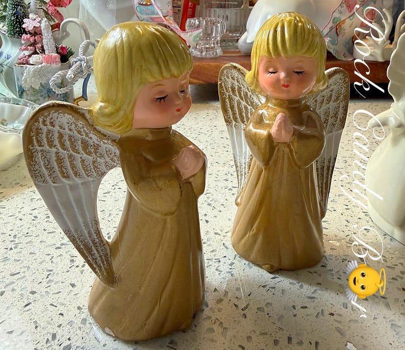 Vintage Ceramic Angel Figurines 1980s – Hand Painted Cherub Sets ...