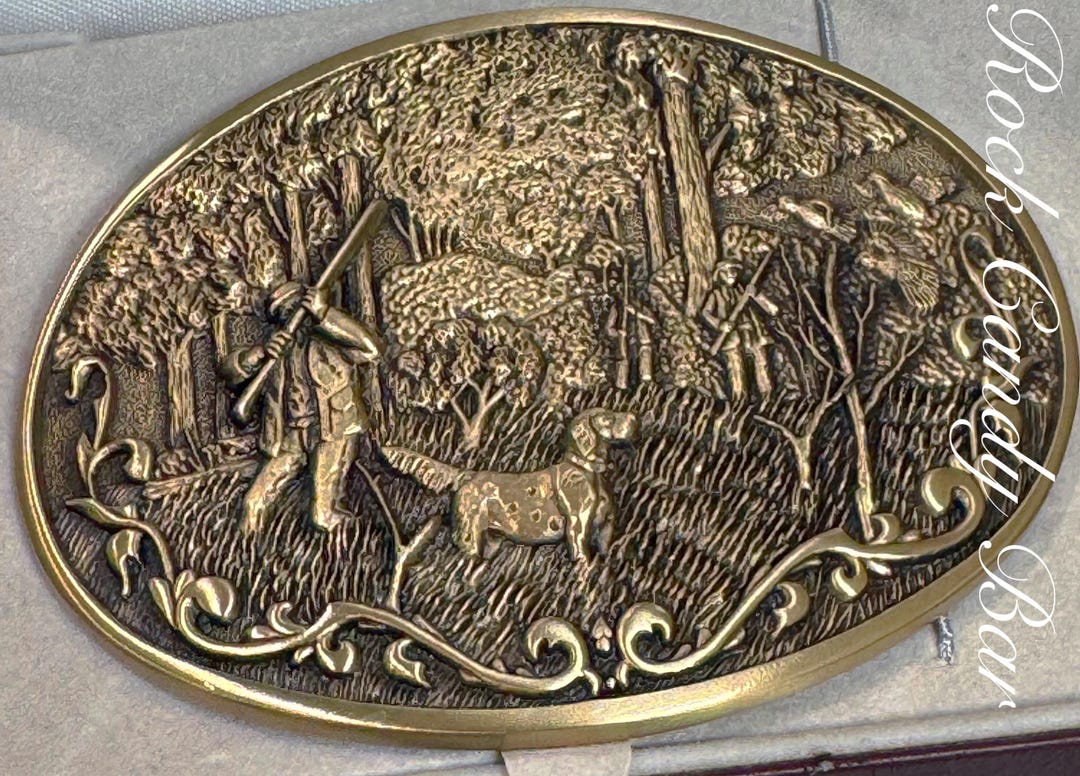 Vintage 1981 O.C. Tanner Solid Brass Belt Buckle – Hunting Scene With ...