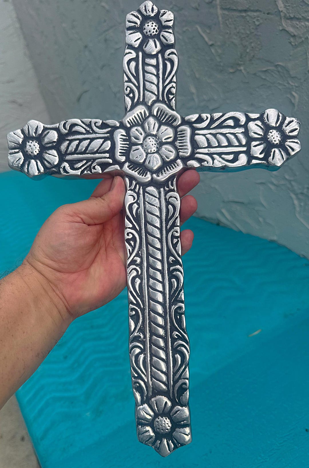 Handcrafted Aluminum Floral Cross: Vintage Religious Wall Decor - Etsy