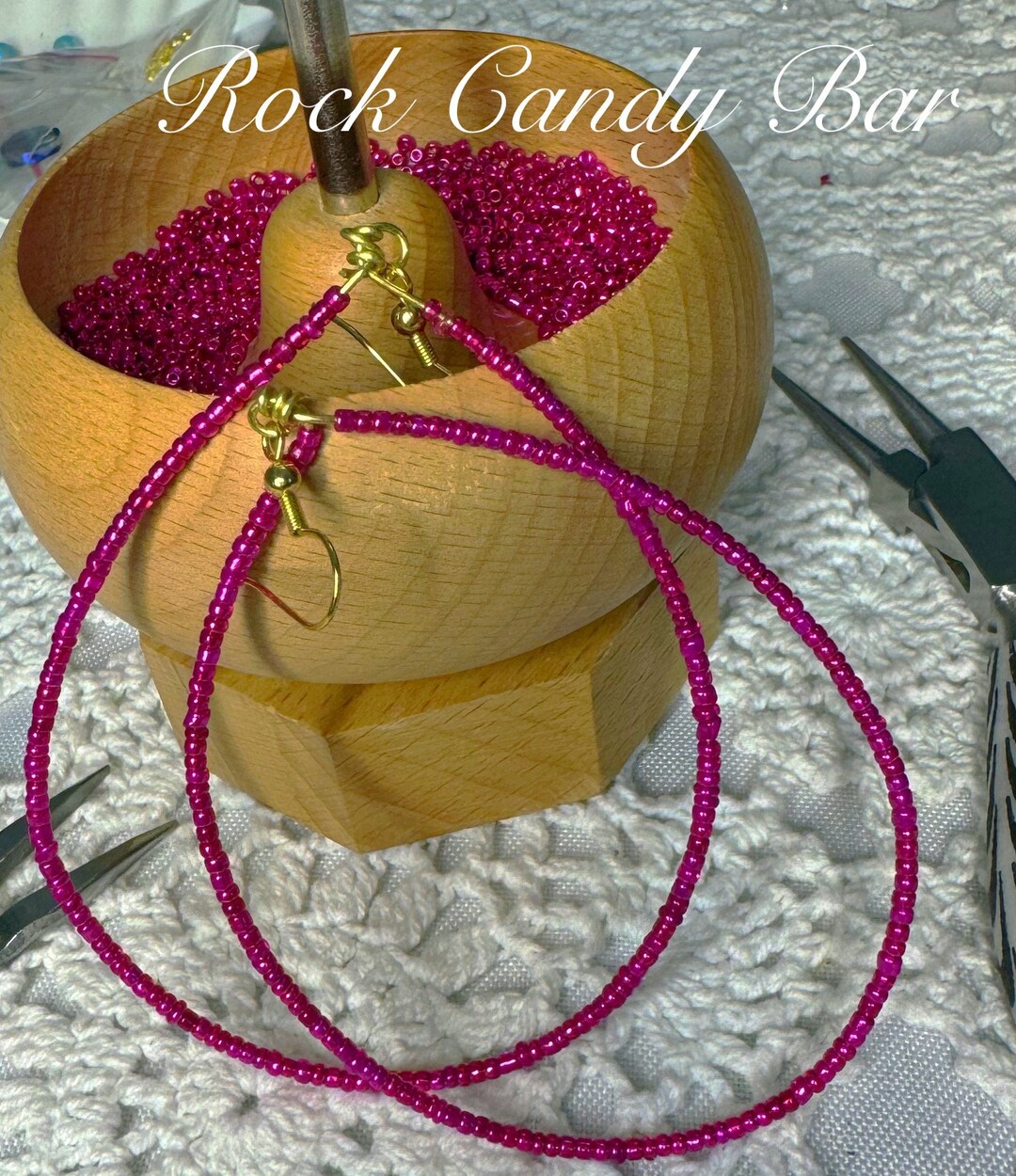 Giant Hot Pink Metallic Teardrop Hoops Beaded Hoops Large Hot Pink ...