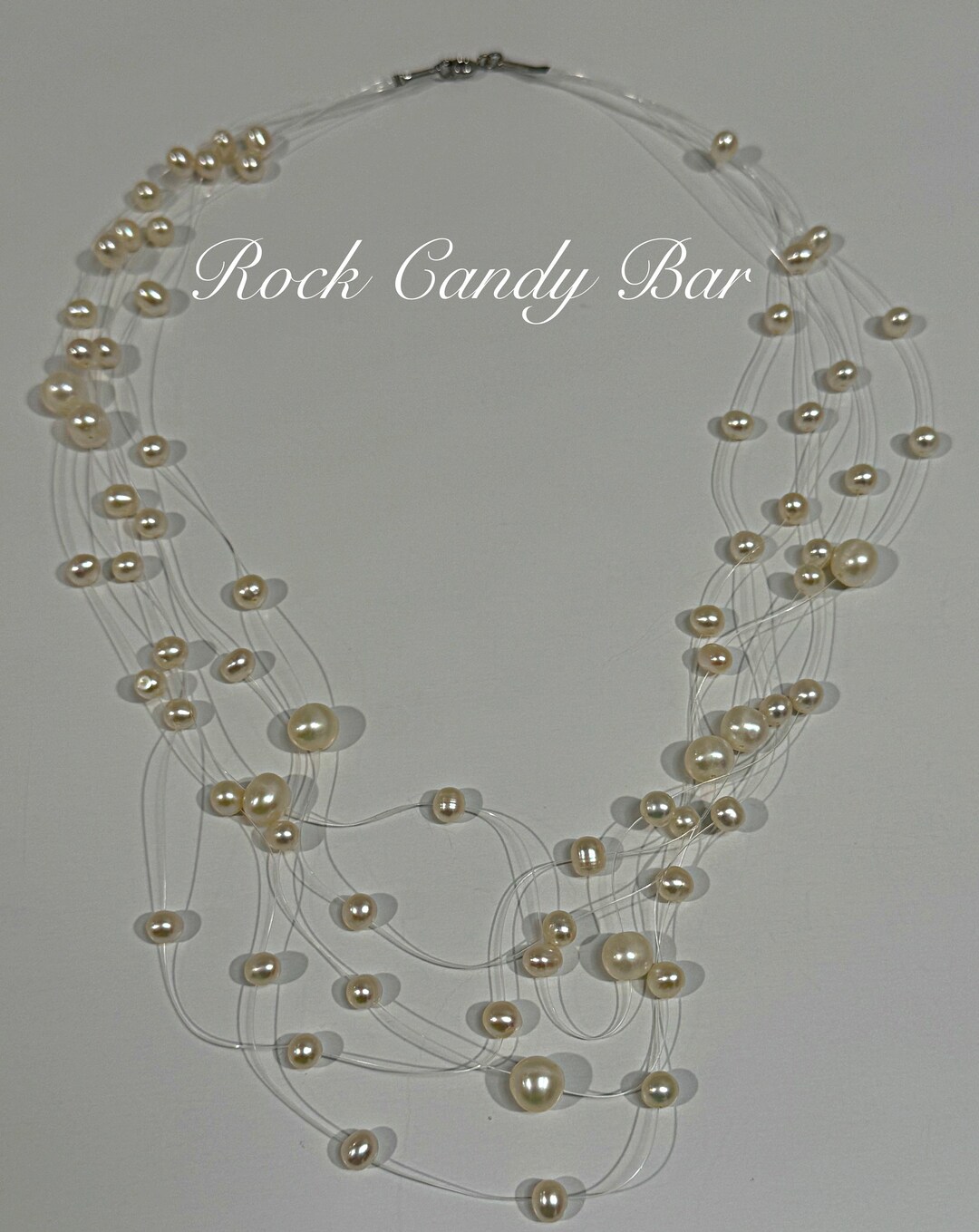 Vintage Invisible Pearl Popper Necklace Floating Pearls Layered ...