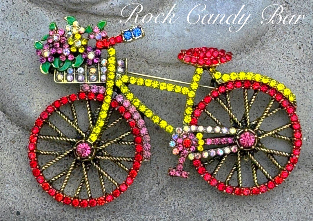 Vintage Bicycle Pin Floral Bike Basket Pin Beautiful Rhinestone Cruiser ...