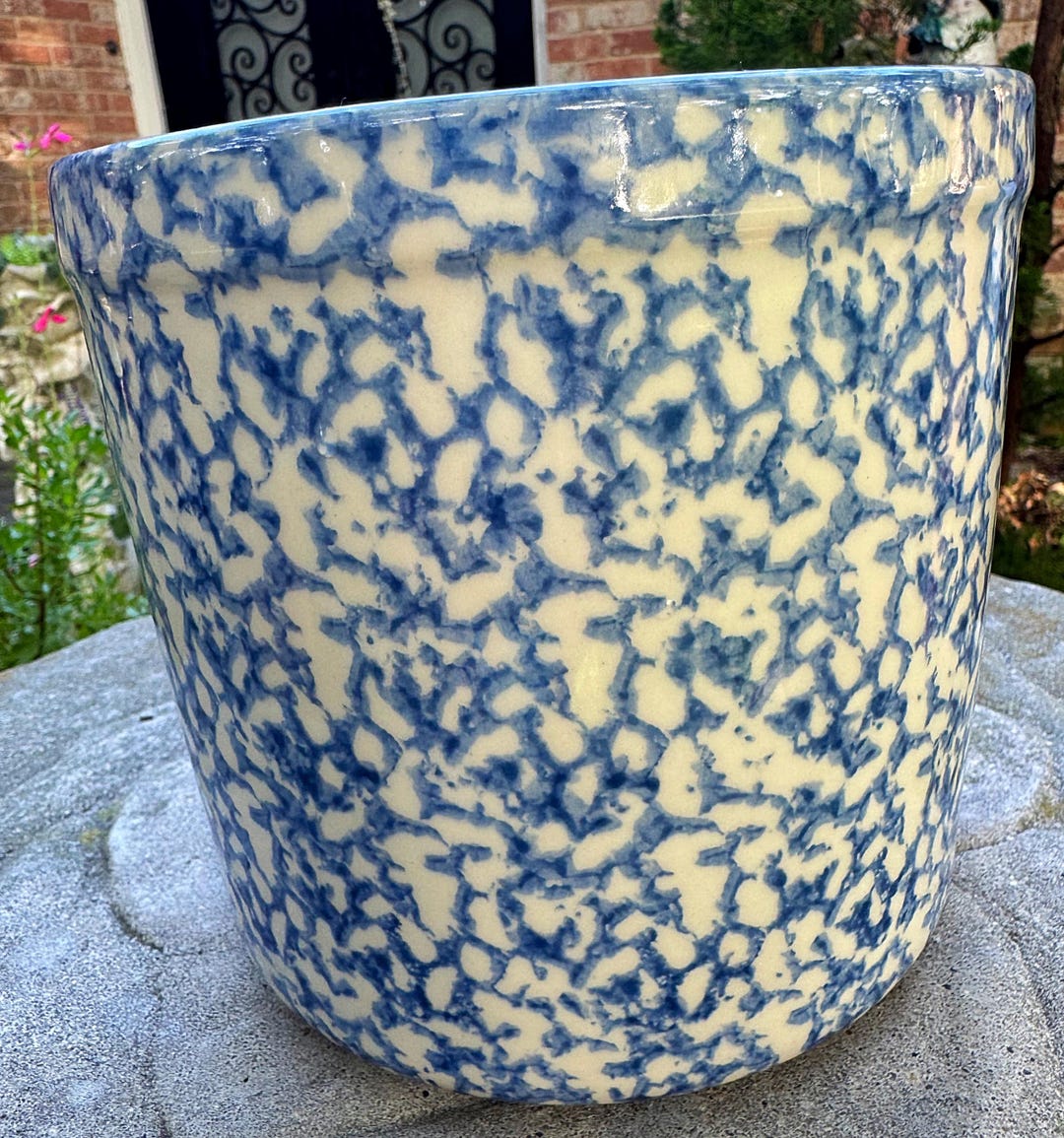 Vintage Crock Kitchen Blue & White Pottery Large Kitchen Crock Vintage ...