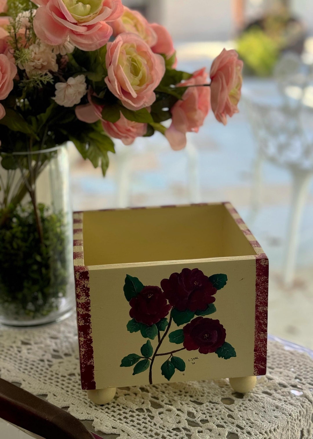 Vintage Rose Planter Box Hand Painted Planter Box Pretty Plant Box ...