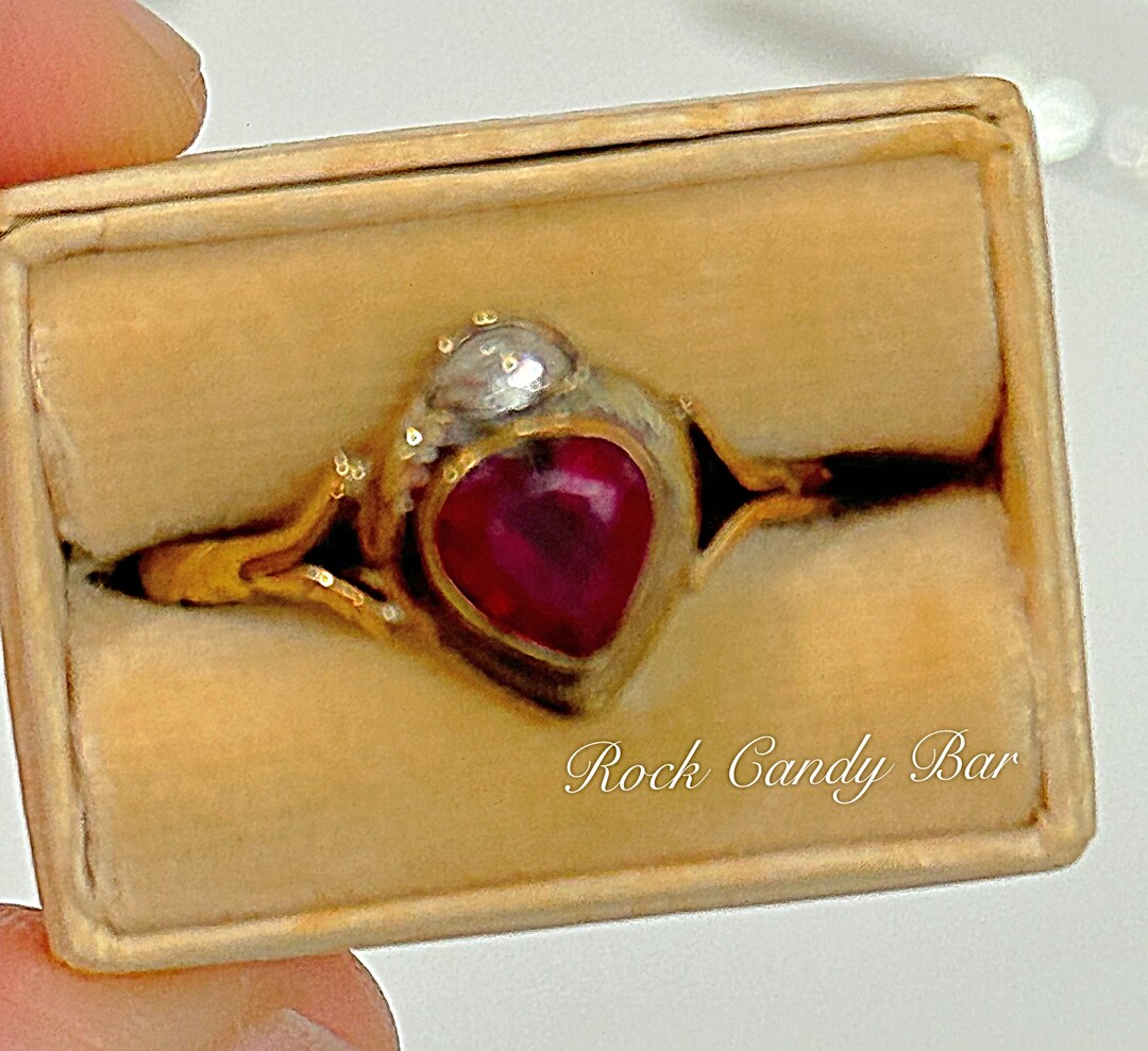 Ntique Edwardian 18K Diamond & Ruby Ring – Natural Ruby Heart Ring, Old ...