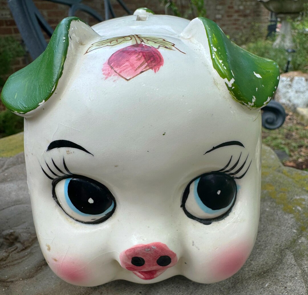 Antique Hand Painted Piggy Bank Floral Ceramic Pig Farmhouse Decor ...