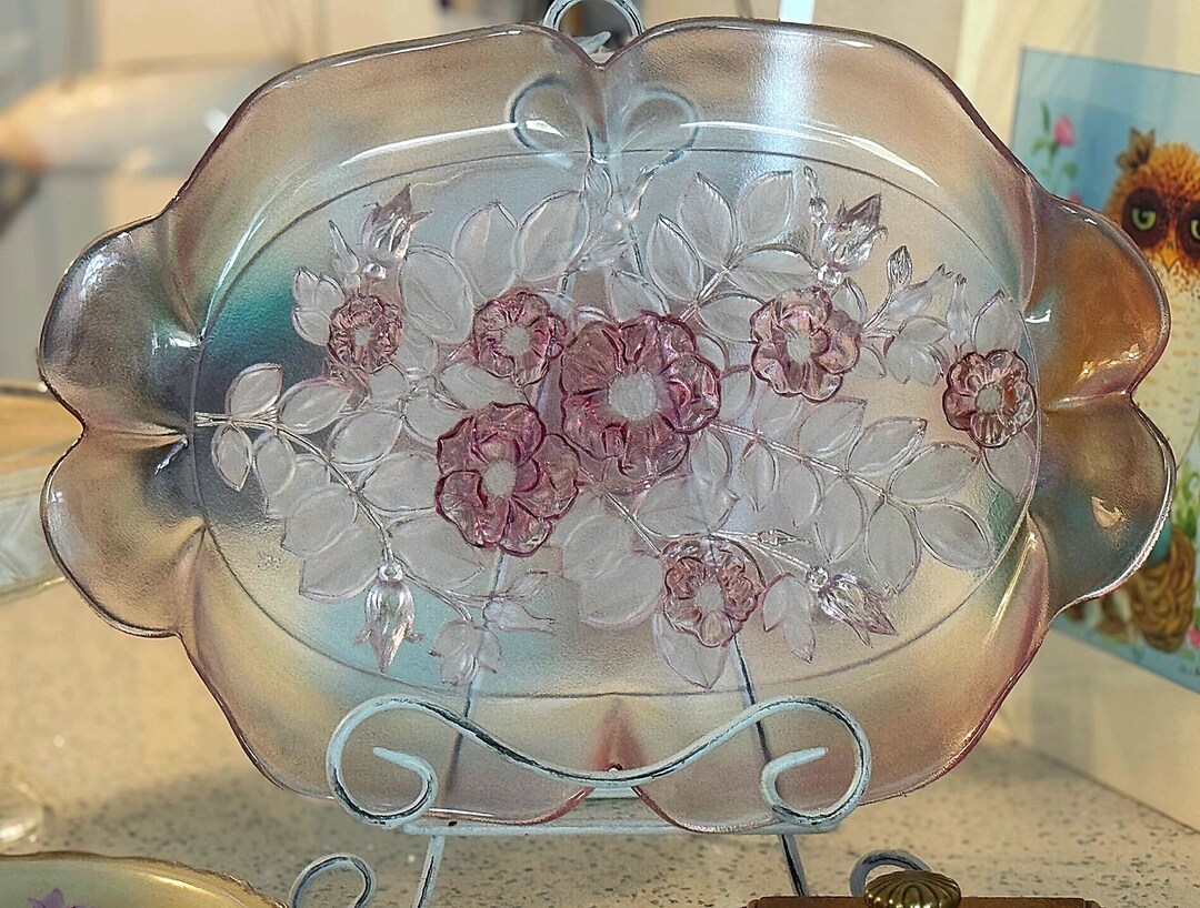 Vintage Pink Rose Glass Trays – Romantic Floral Decor, Ombré & Multi ...