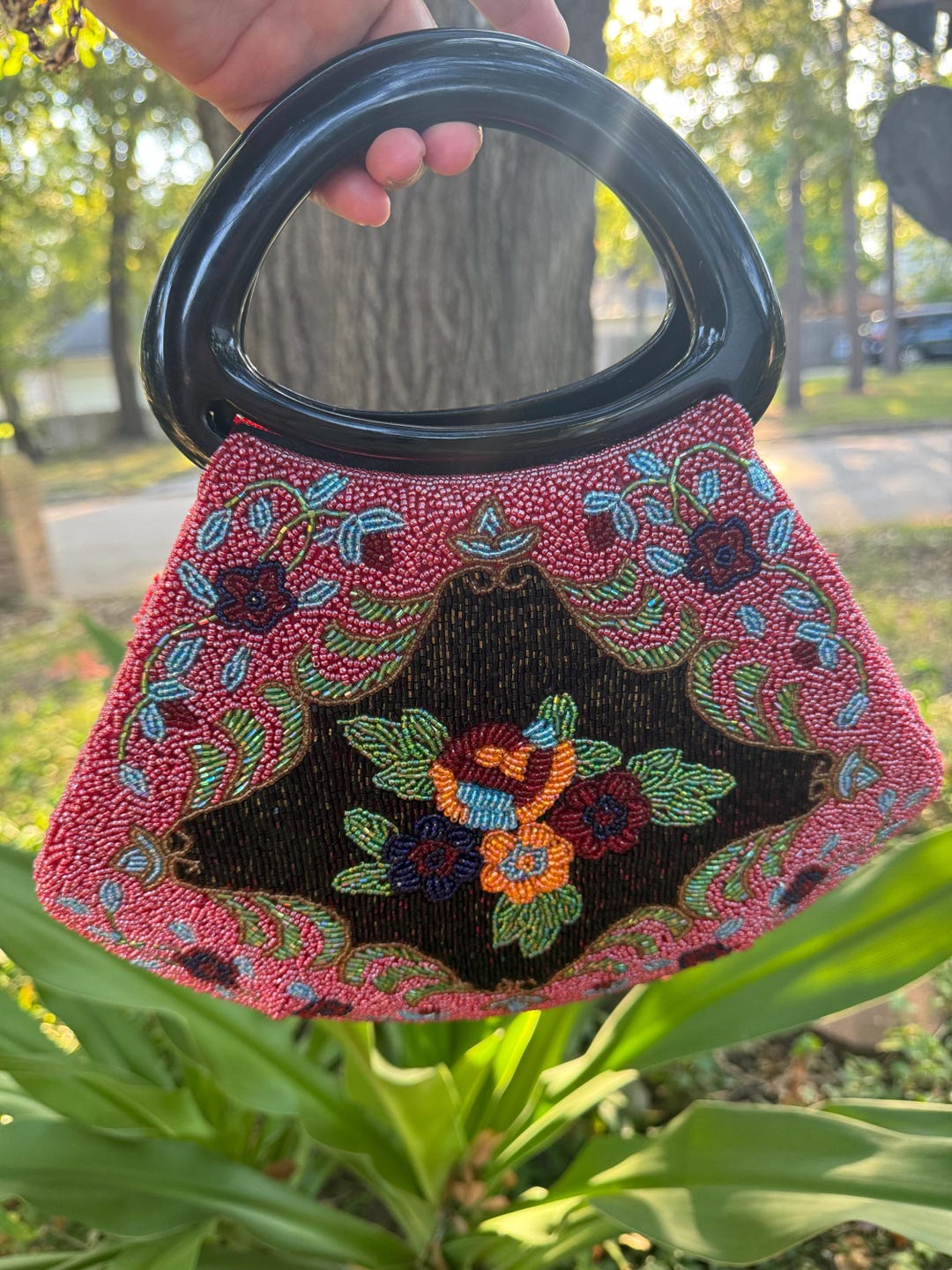 Vintage Floral Beaded Purse Mod Handbags Retro Beaded Top Handle Bags ...