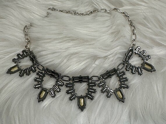 Vintage Bold Silver Chain Rhinestone Necklace Vintage… - Gem