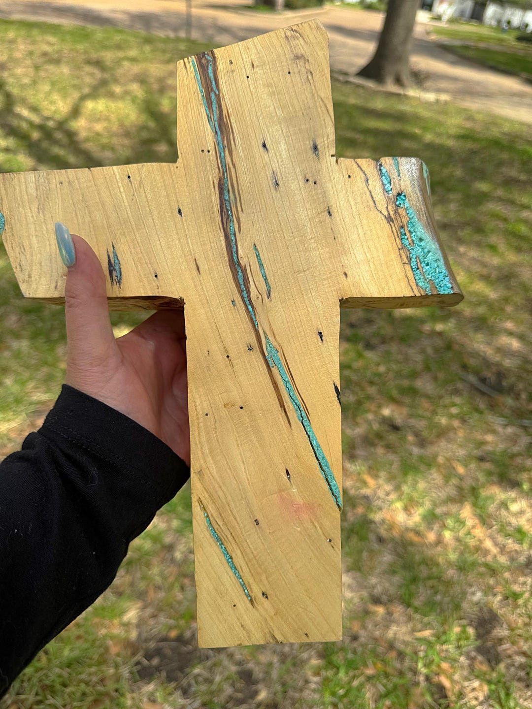 Giant Wood Cross With Inlay Turquoise Gemstone Religious Home Decor ...