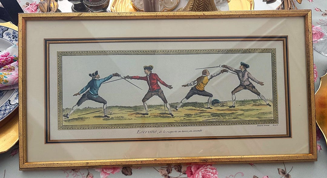 Antique French Fencing Print: Benard Direxit Sporting Art in Gold Frame ...