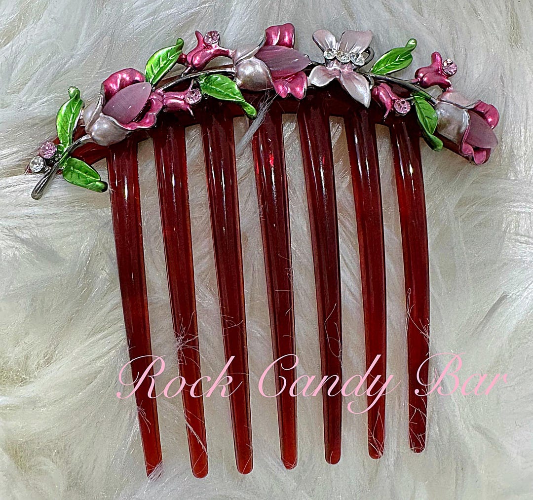 Vintage Hair Comb French Enamel Hair Comb Large Ornate Floral Enamel ...