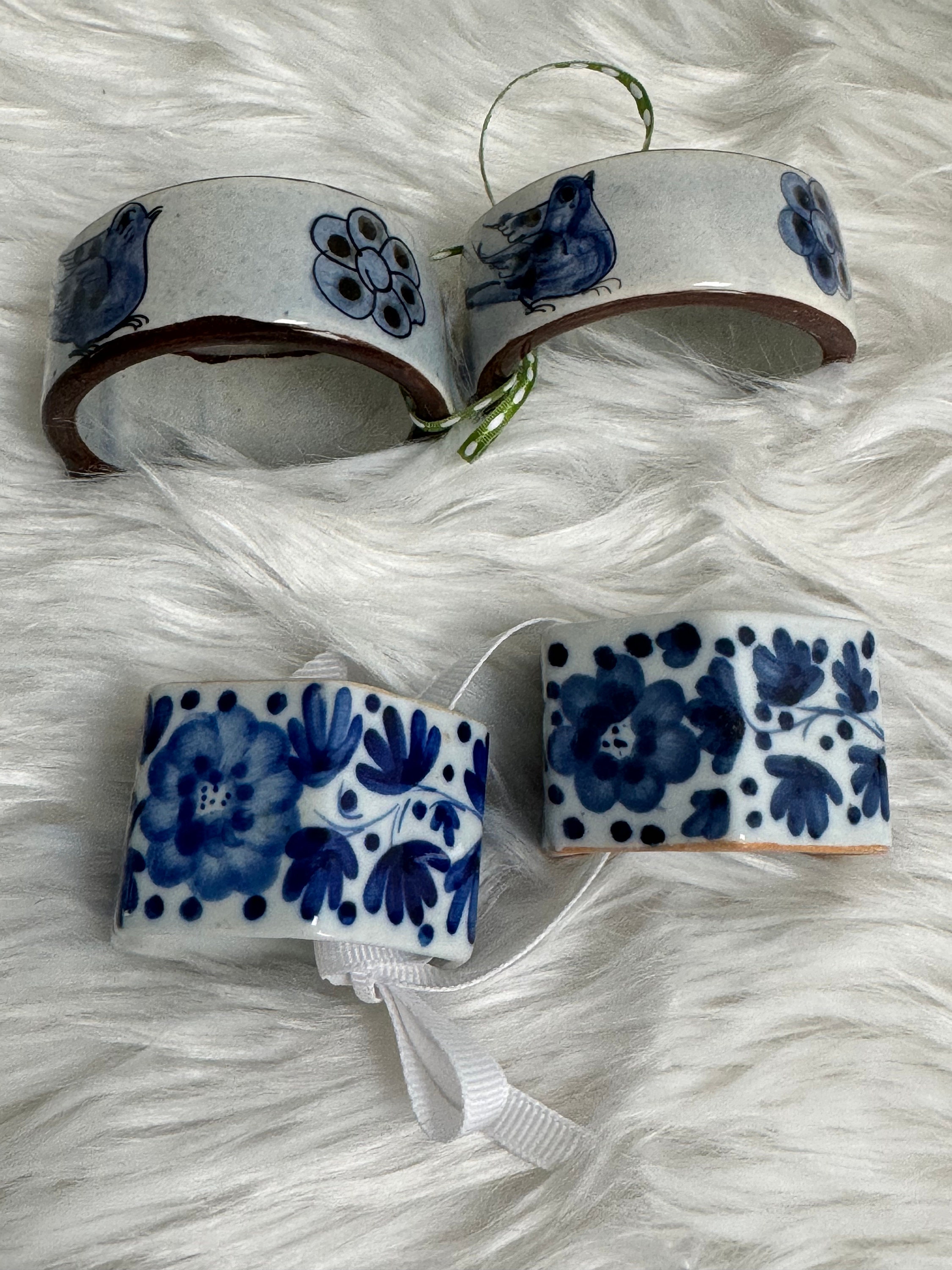 Vintage Blue and White Napkin Rings Ceramic Napkin Rings Blue and White ...