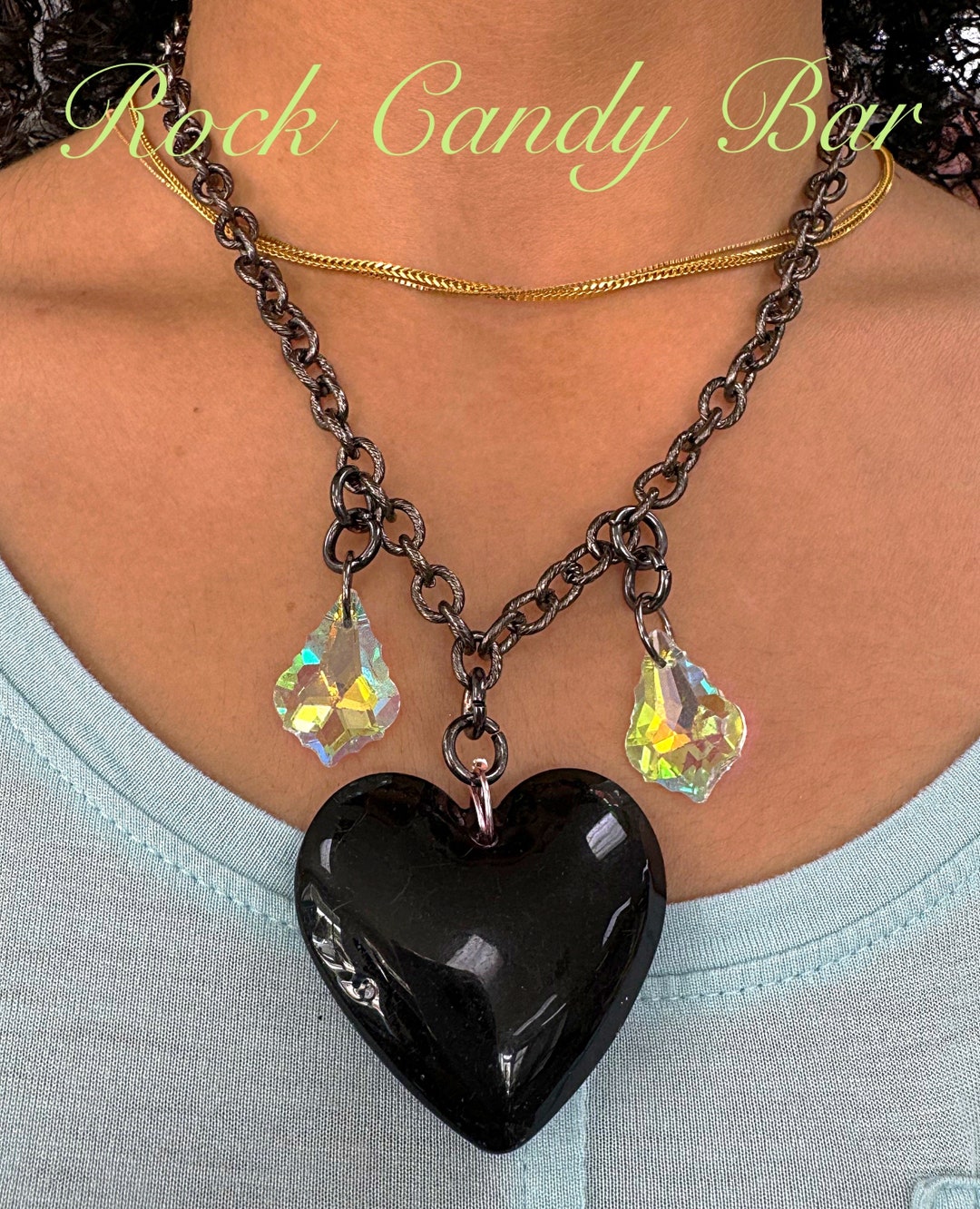 Giant Black Heart Necklace Black Heart Chandelier Necklace Gothic ...