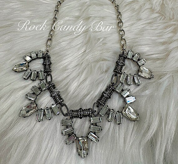 Vintage Bold Silver Chain Rhinestone Necklace Vintage… - Gem