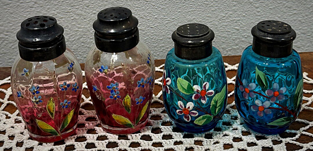 Antique Victorian Salt & Pepper Shakers – Hand-painted Glass ...