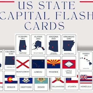 US State Capitals Flash Cards, History Learning Game (digital Download ...