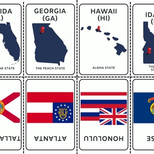 State Capitals, Nicknames, Flags, and Abbreviations Flash Cards Game ...