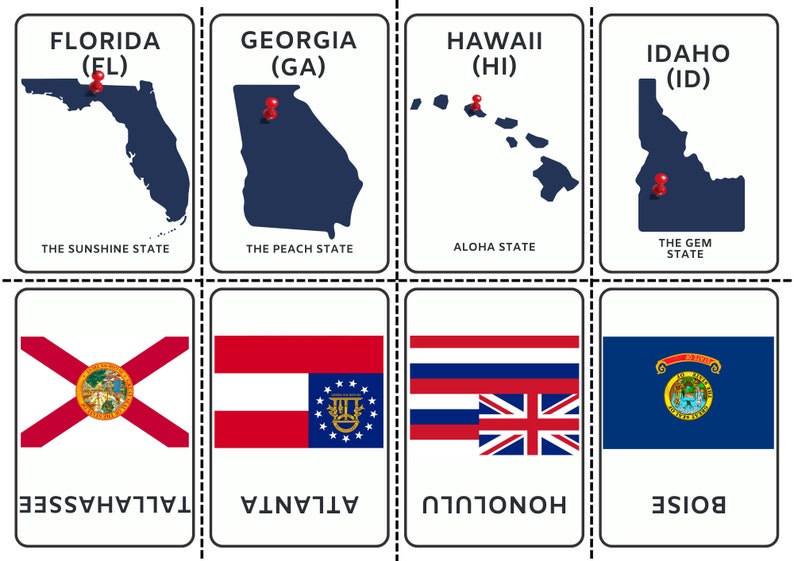 US State Capitals Flash Cards, History Learning Game (digital Download ...