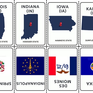 State Capitals, Nicknames, Flags, and Abbreviations Flash Cards Game ...