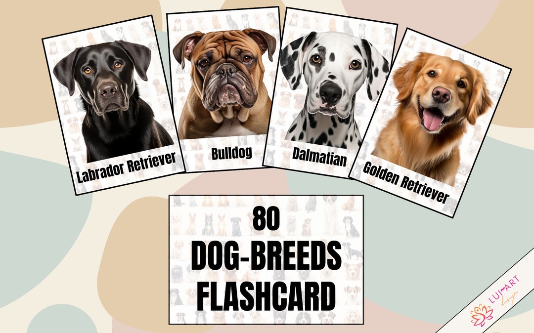 80 Montessori Dog Breed Flashcards Digital Dog Cards Type of - Etsy