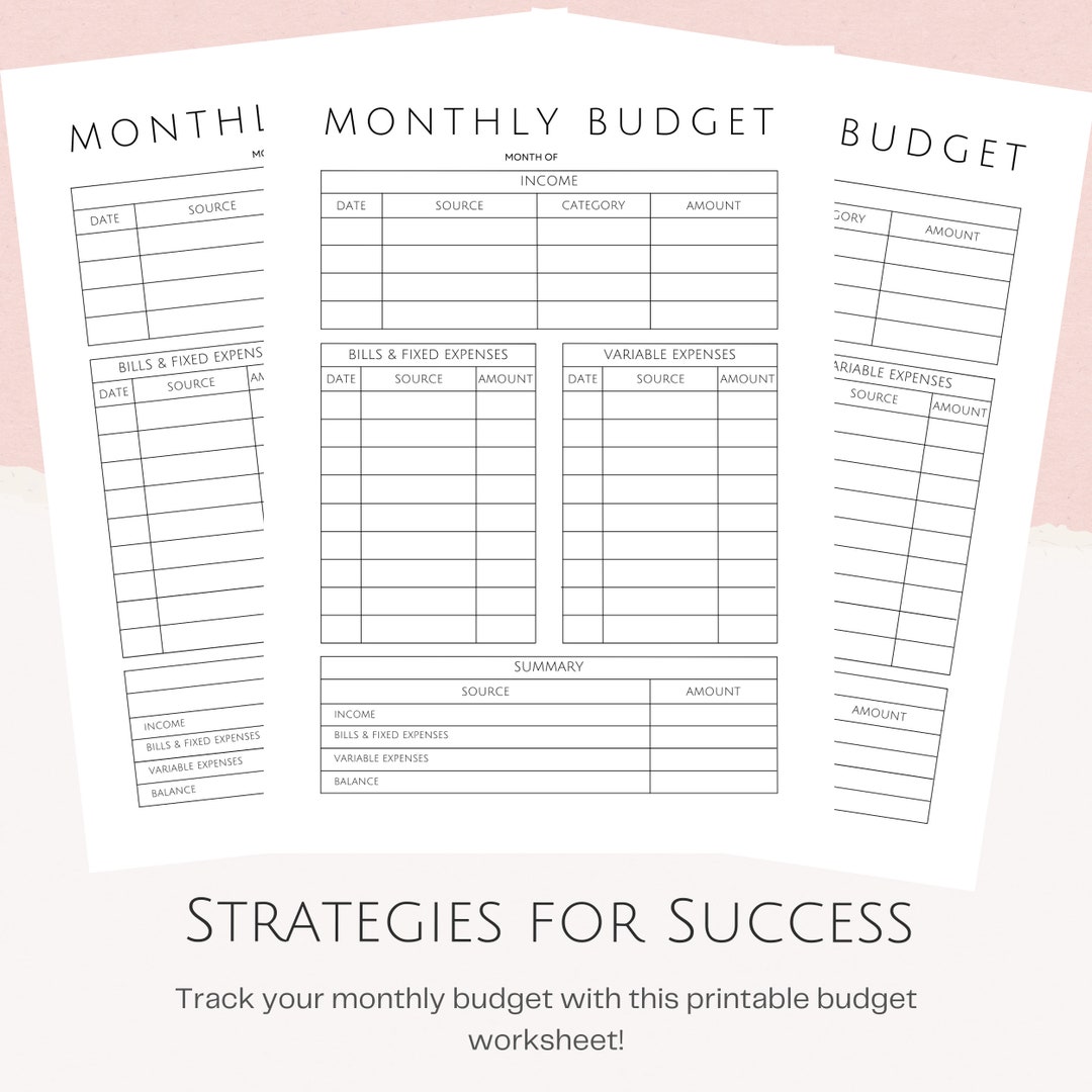 Printable Monthly Budget - Etsy