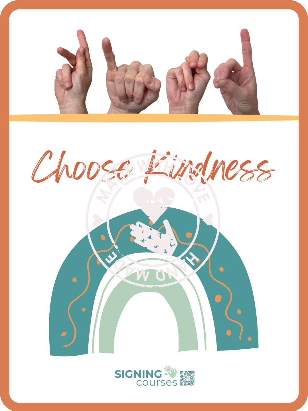 ASL Poster Choose Kindness, Sign Language Fingerspelling Classroom ...