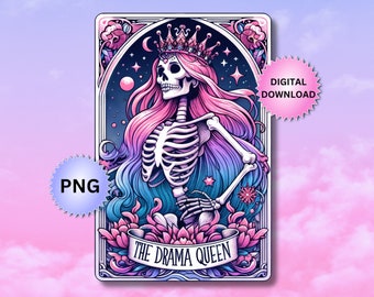 The Drama Queen Tarot Card PNG Funny Skeleton Skull Sublimation Popular ...
